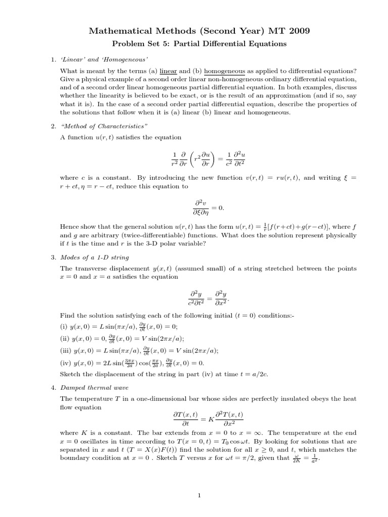 Mathematical Methods (Second Year) MT 2009: Problem Set 5: Partial ...