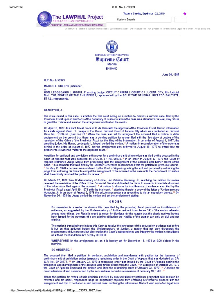 Crespo Vs Mogul G.R. No. L-53373 | PDF | Prosecutor | Complaint
