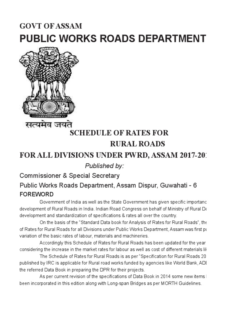 Assam Rural Roads Rate Schedule 2017-18 | PDF | Masonry | Construction ...