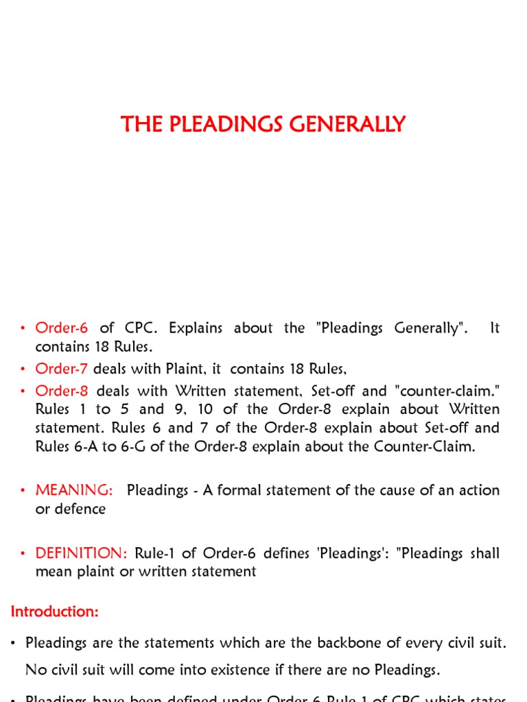 Fundamental Rules Relating To Pleadings | PDF | Pleading | Cause Of Action