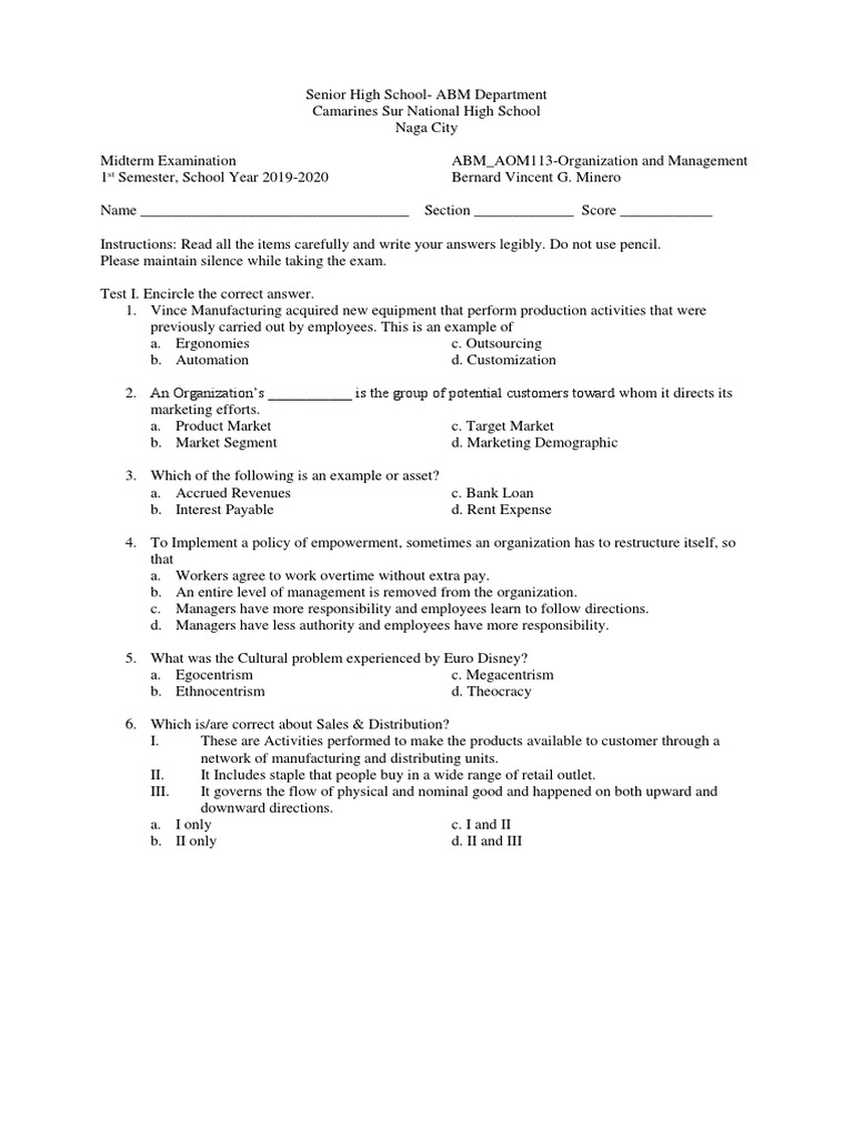 ABM Questionnaire | PDF | Test (Assessment) | Business