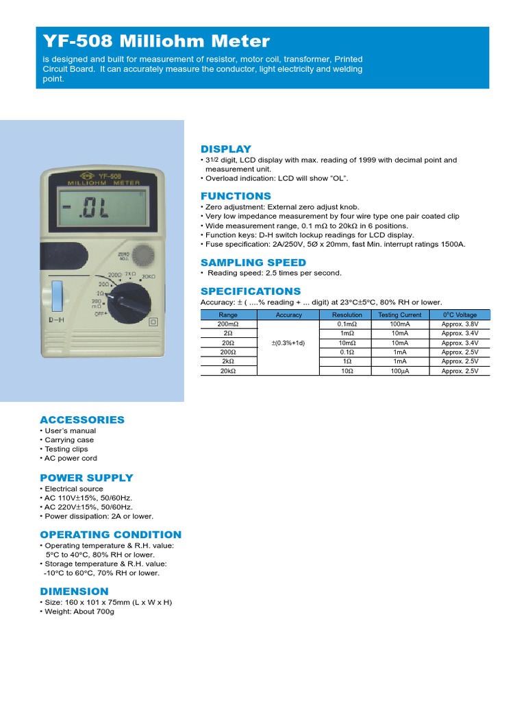 YF-508 Milliohm Meter User Manual | PDF | Alternating Current ...