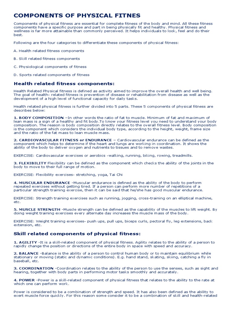 Components of Physical Fitnes: Health Related Fitness Components | PDF ...