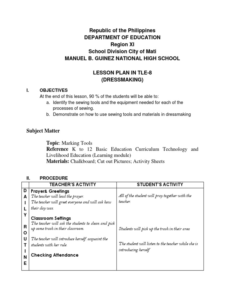 Dressmaking (Marking Tools 2) | PDF | Sewing | Education Theory