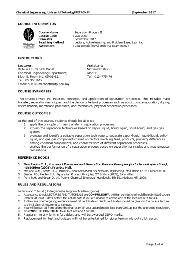 Separation Process II Course Outline UTP | PDF | Membrane Technology | Adsorption