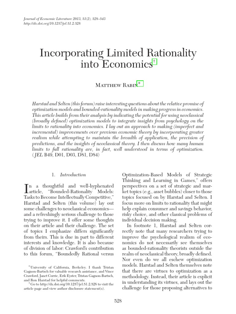 Incorporating Limited Rationality | PDF | Rationality | Economic Model
