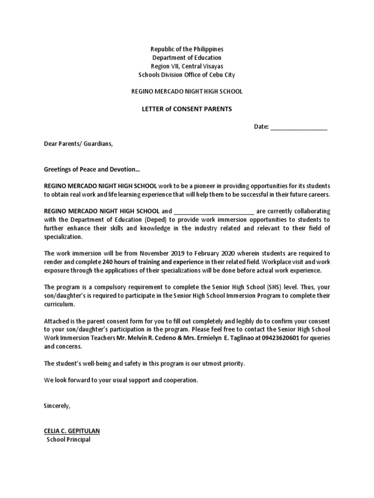 Letter of Consent Parents | PDF | Psychology | Behavior Modification