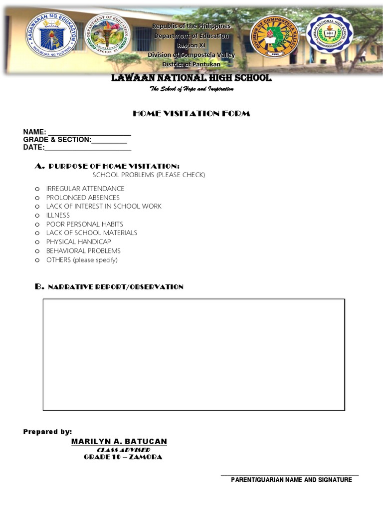 Home Visitation Form for Students | PDF