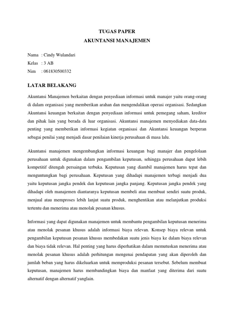 Paper Akuntansi Manajemen | PDF