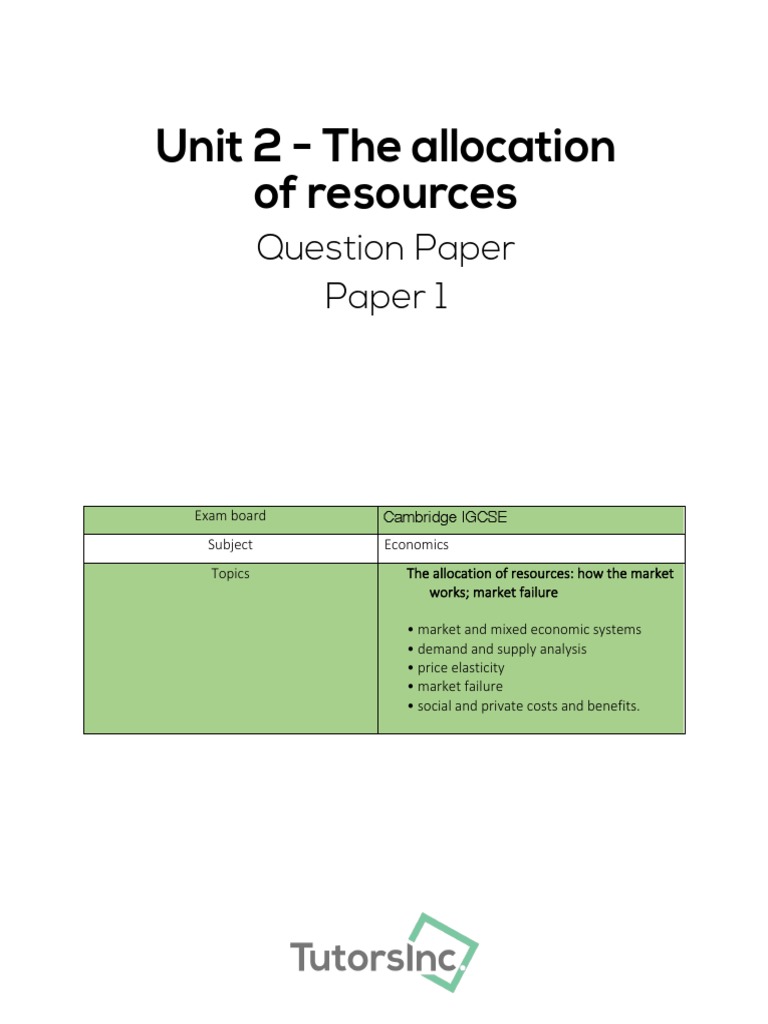 Unit 2 - The Allocation of Resources: Question Paper Paper 1 | PDF