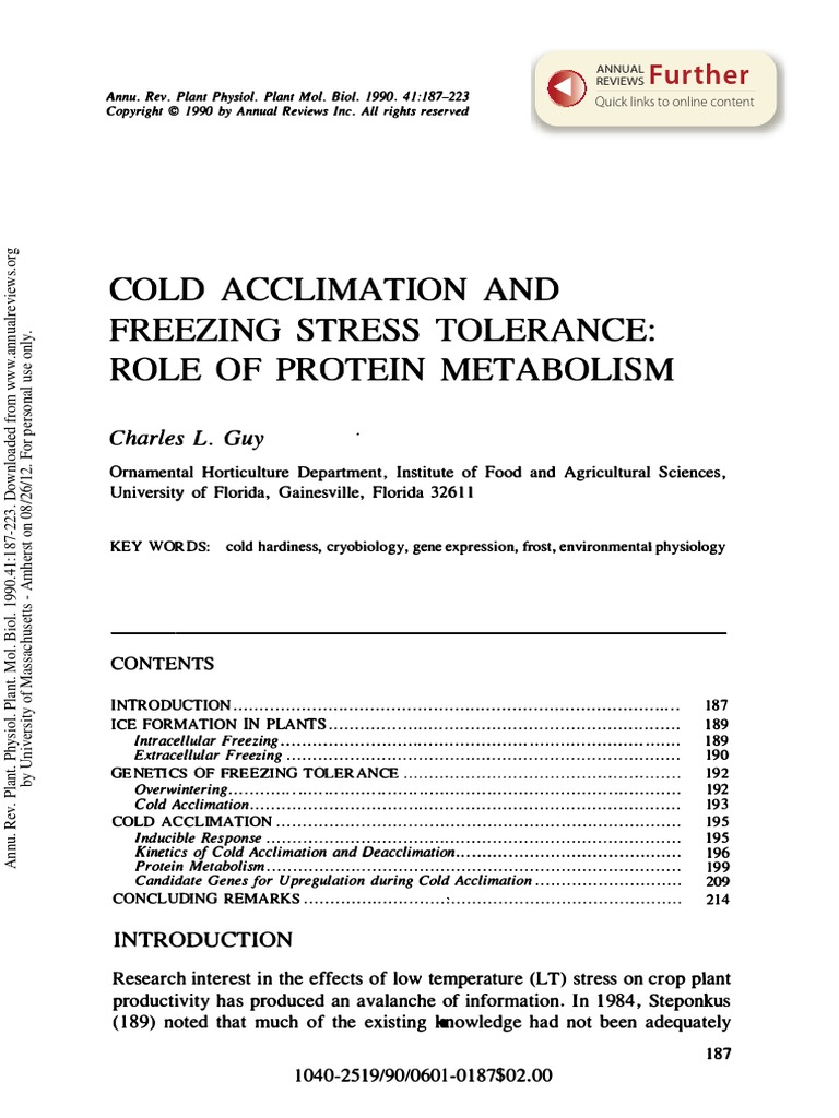 Cold Acclimation and Freezing Stress Tolerance: Role of Protein Metabolism | PDF | Freezing ...