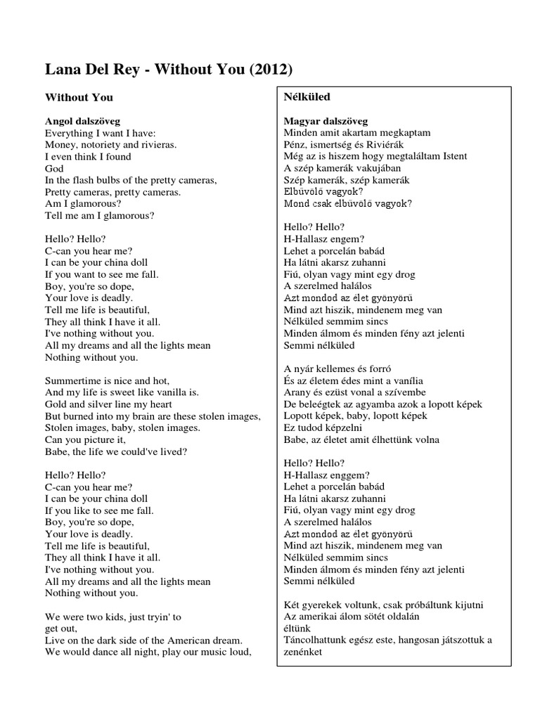 Lana Del Rey - Without You | PDF