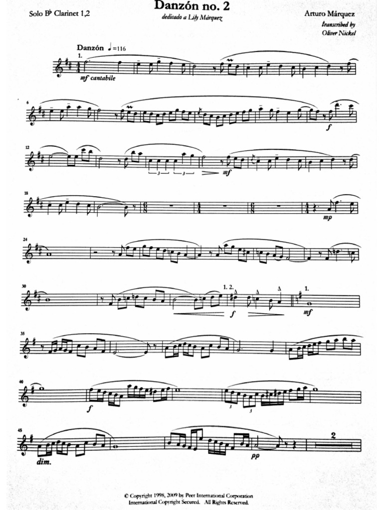 Danzon No 2 Solo Clarinet Part | PDF