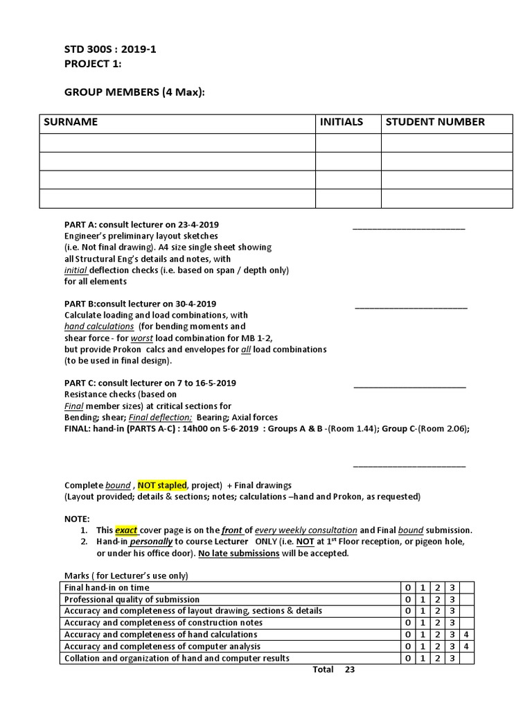 STD 300S 2019 - 1 Project 1 Cover Page A | PDF | Bending | Mechanics