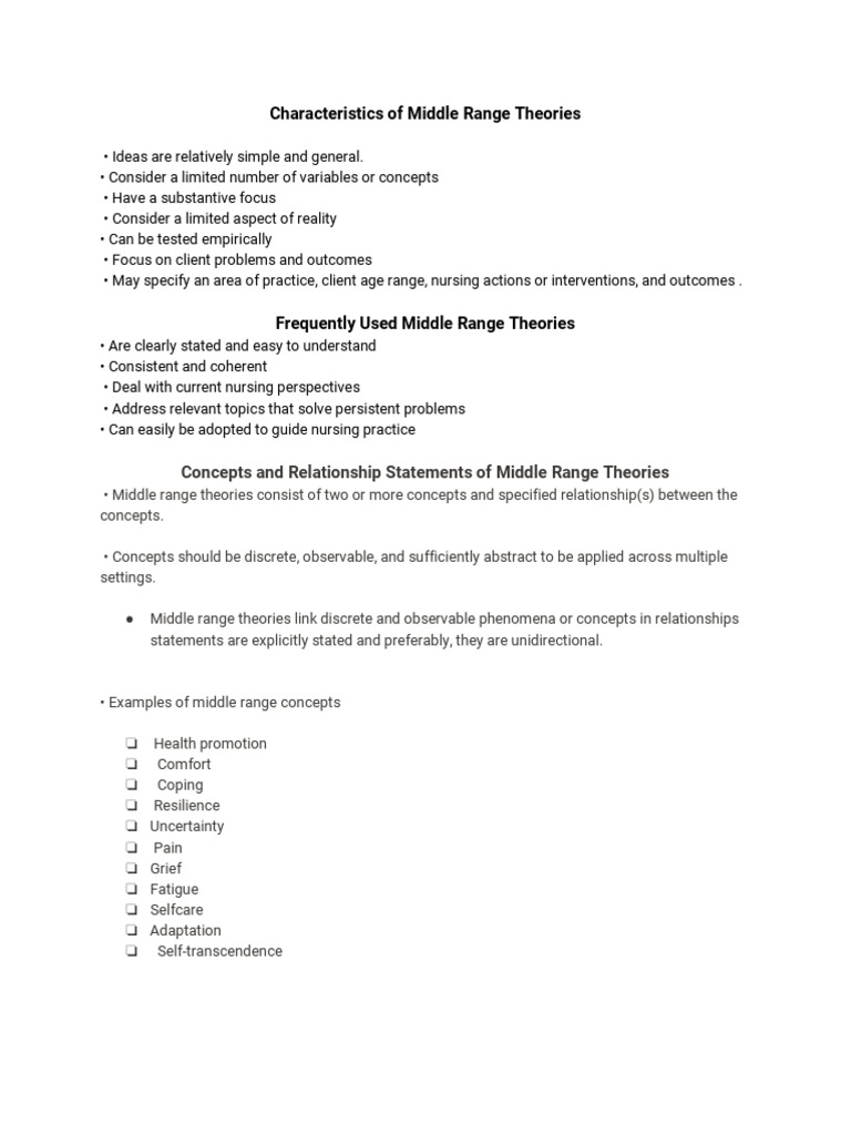 Concepts A Middle Range Theories | Download Free PDF | Concept | Theory