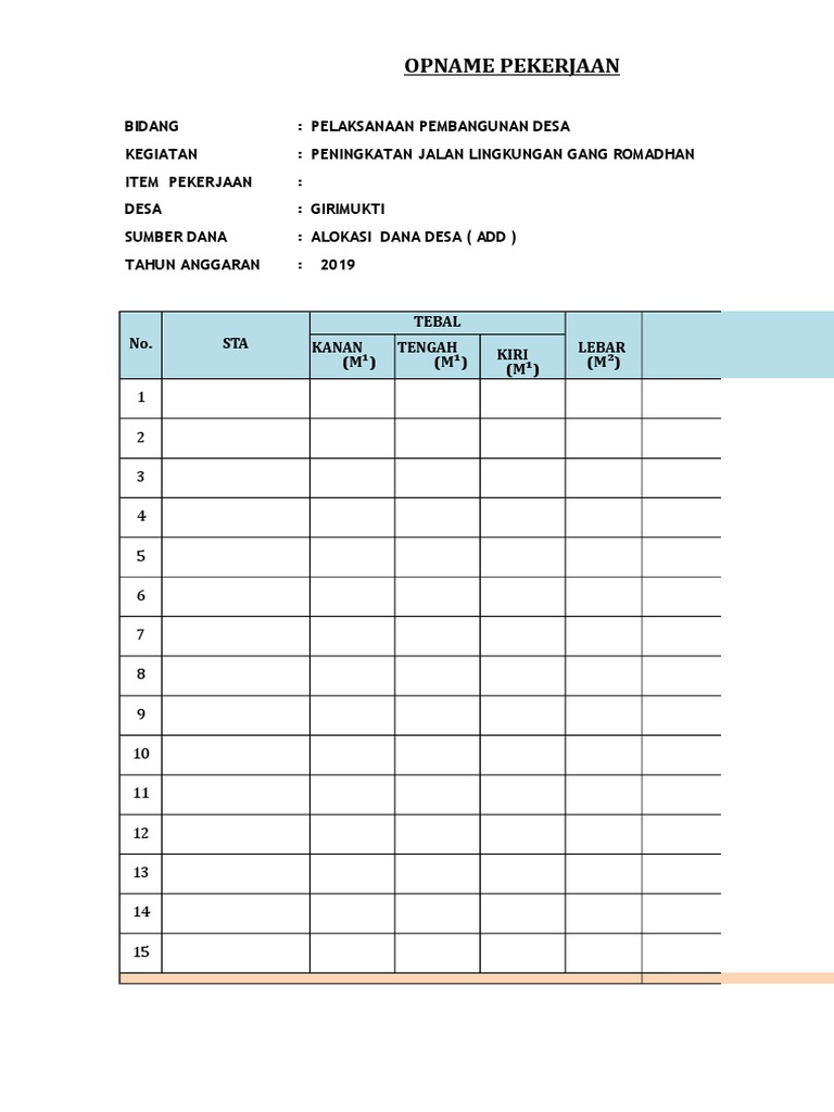 Contoh Format Opname Pekerjaan Proyek | PDF | Sains & Matematika ...