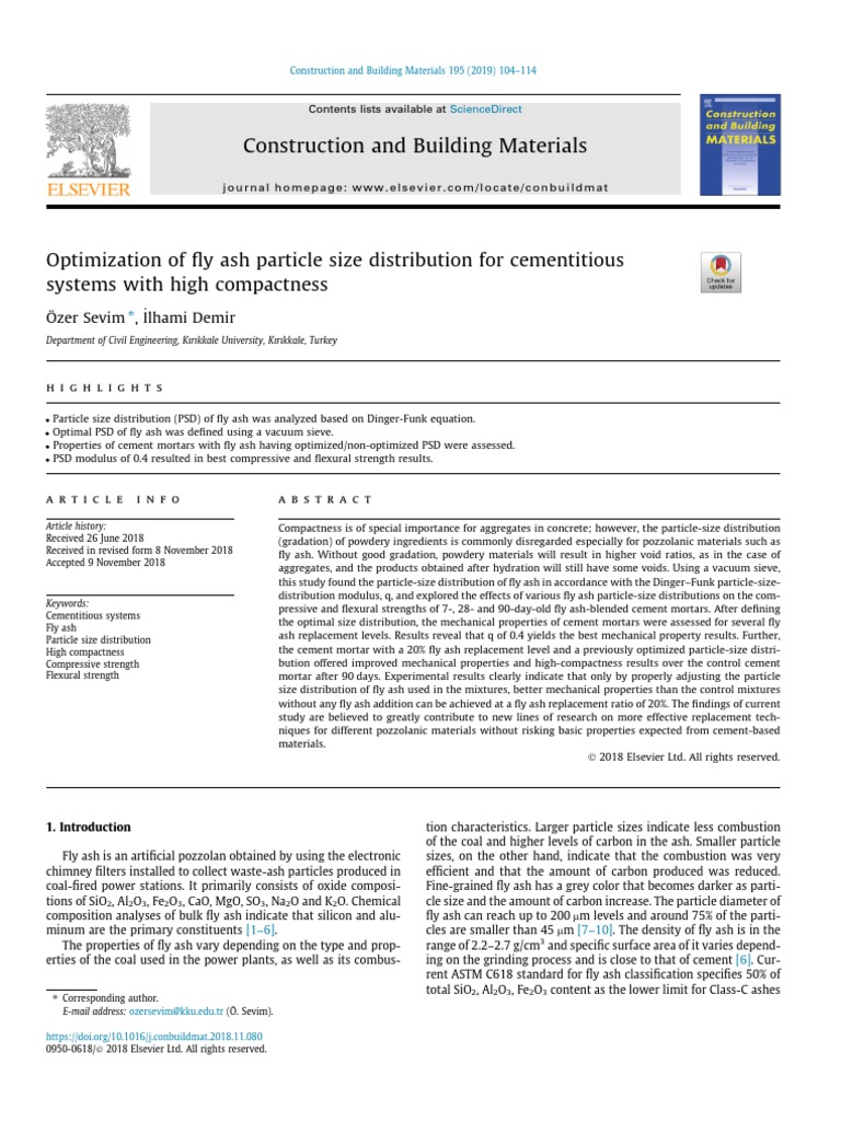 Optimization of fly ash particle size distribution improves cementitious material properties ...