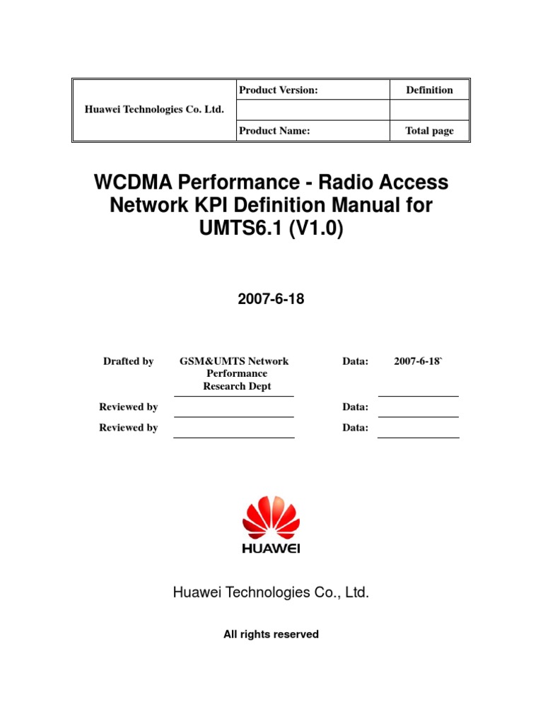 WCDMA Performance - Radio Access Network KPI Definition Manual For UMTS6.1 (V1.0) | PDF | High ...