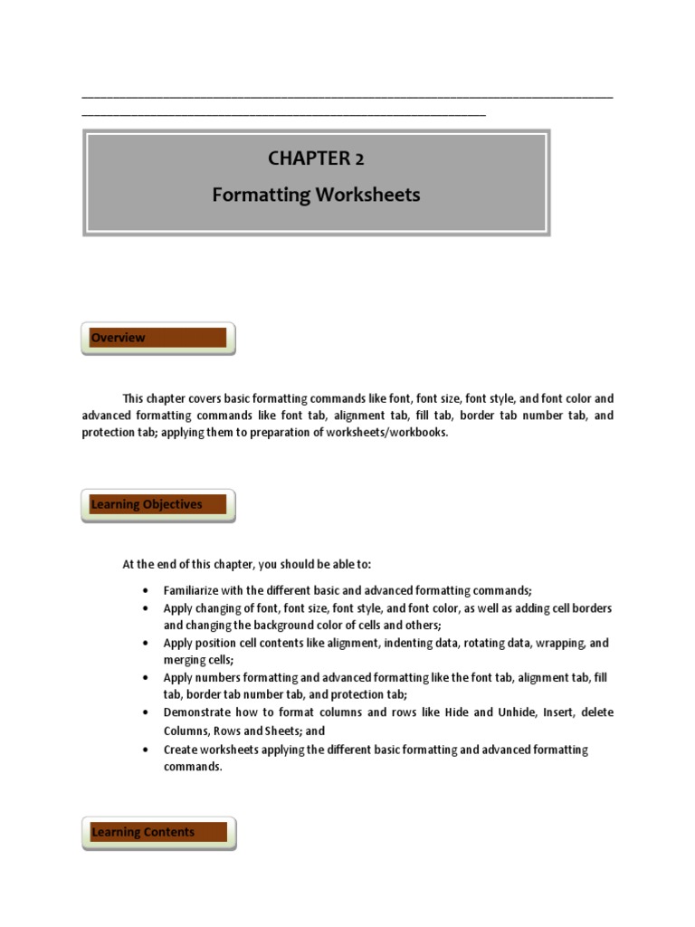 Formatting Worksheets | PDF | Microsoft Excel | Menu (Computing)