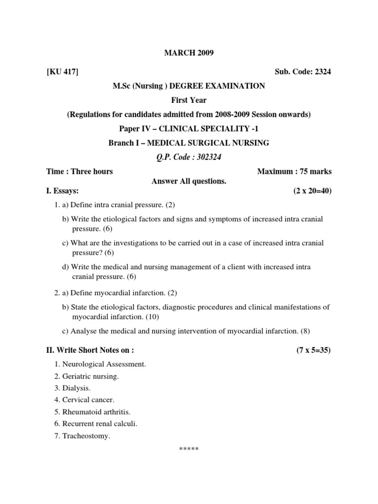 MSC Nursing Questions | PDF | Physical Therapy | Nursing