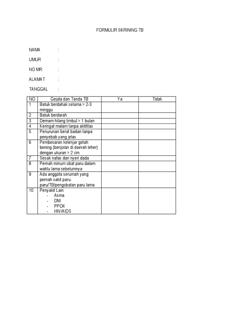 Formulir Skrining TB | PDF