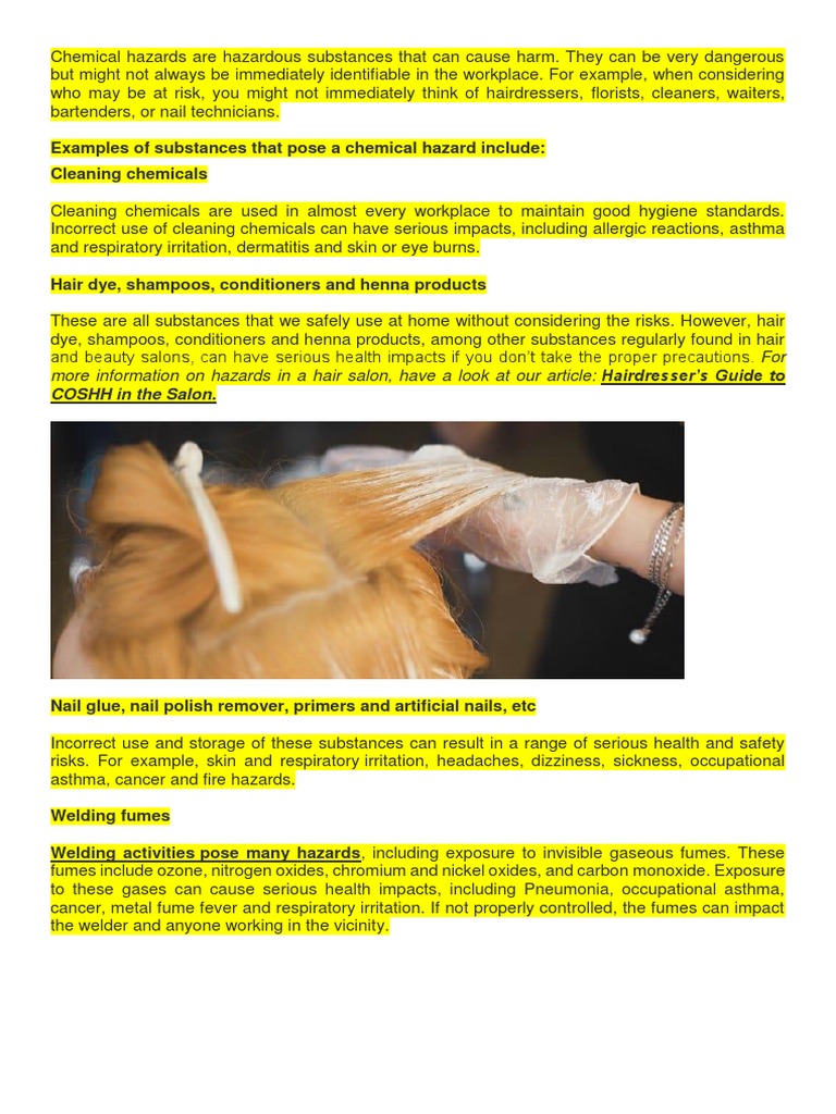 Examples of Substances That Pose A Chemical Hazard Include: Cleaning ...