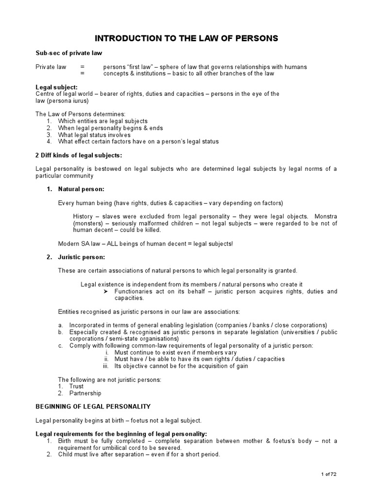 Introduction To The Law of Persons | PDF | Abortion | Damages