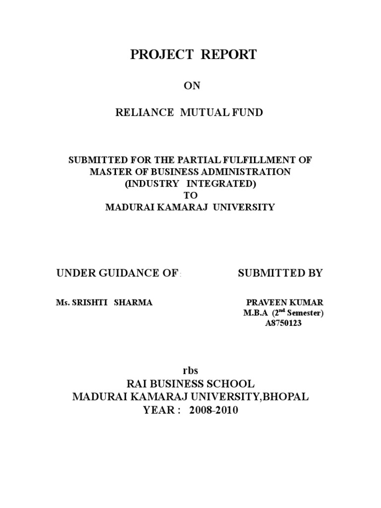 Project Report On Reliance Mutual Fund | PDF | Mutual Funds | Financial ...