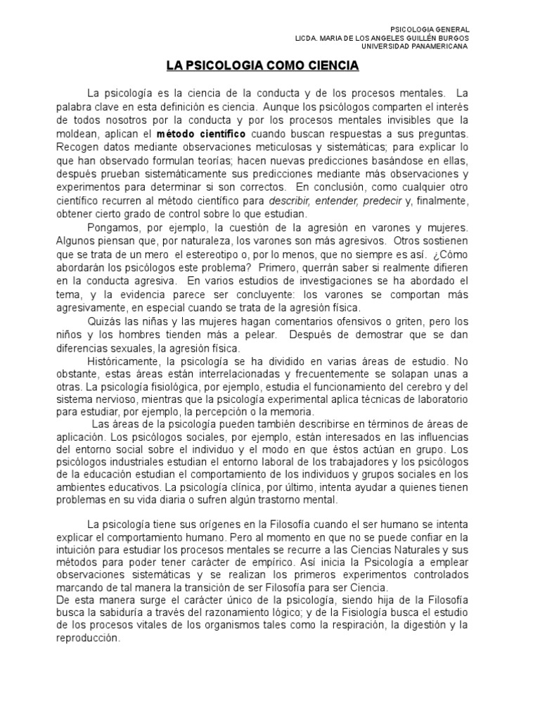 La Psicologia Como Ciencia | PDF | Comportamiento | Sicología