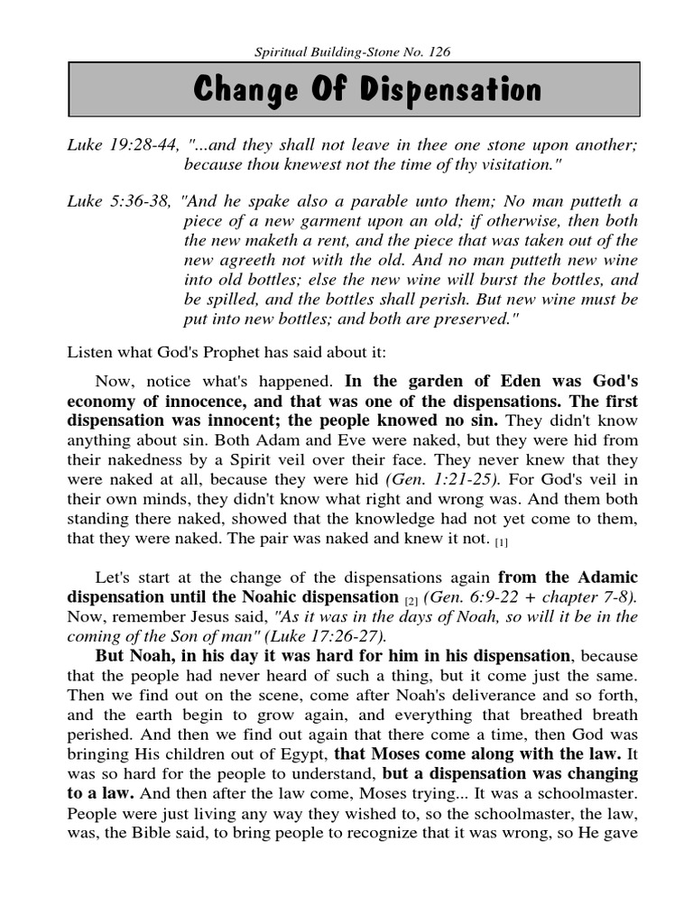 A Change of Dispensations: Examining the Transition from One Spiritual ...