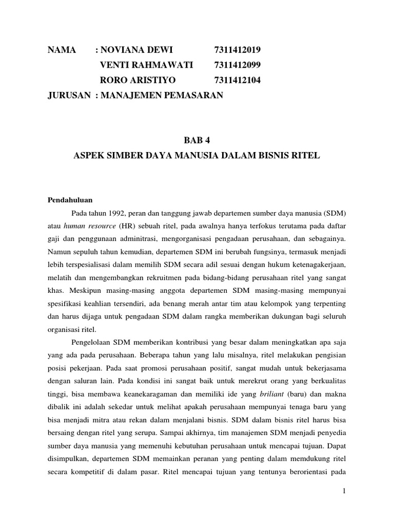 Aspek Simber Daya Manusia Dalam Bisnis Ritel | PDF | Karier & Perkembangan | Pengembangan Diri