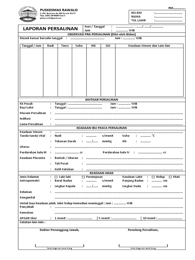 RM Laporan Persalinan | PDF