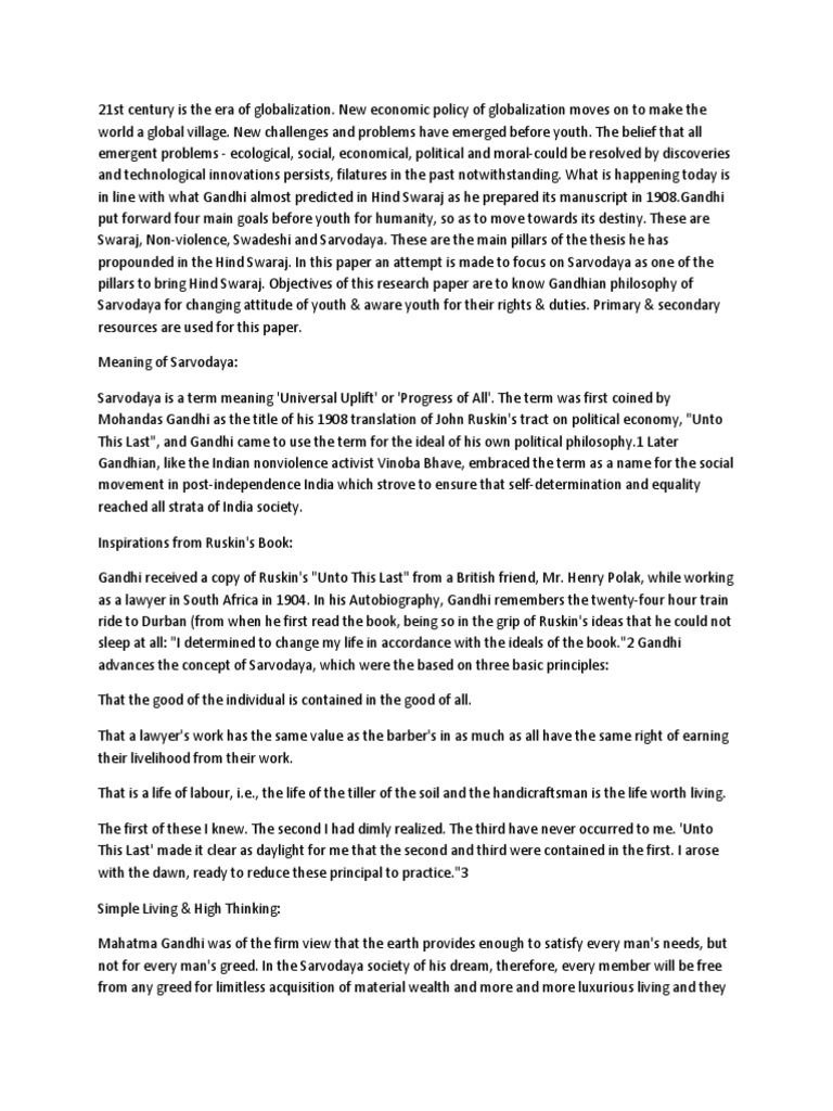 Sarvodaya | PDF | Mahatma Gandhi | Philosophical Theories