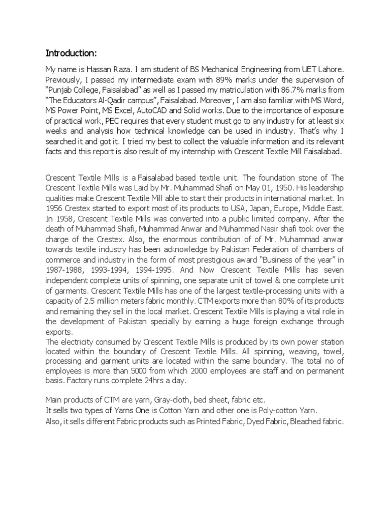 Internship Report at Crescent Textile Mills, Faisalabad | PDF | Boiler ...