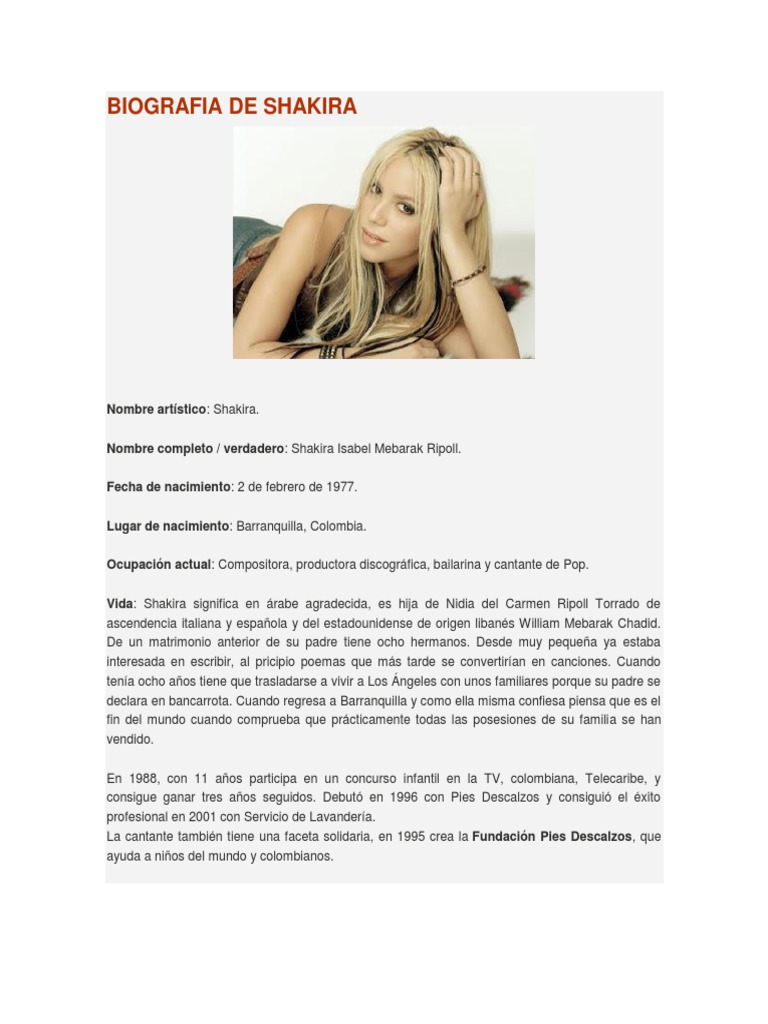 Biografia de Shakira | PDF