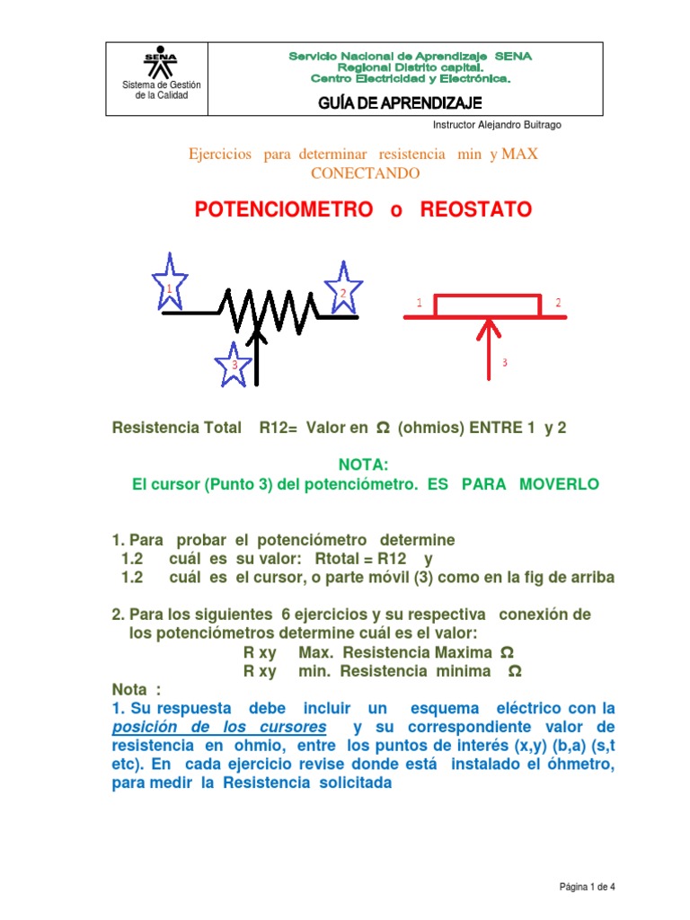 Guia Potenciometro 6 Ejercicios Max y Min Resistencia | PDF