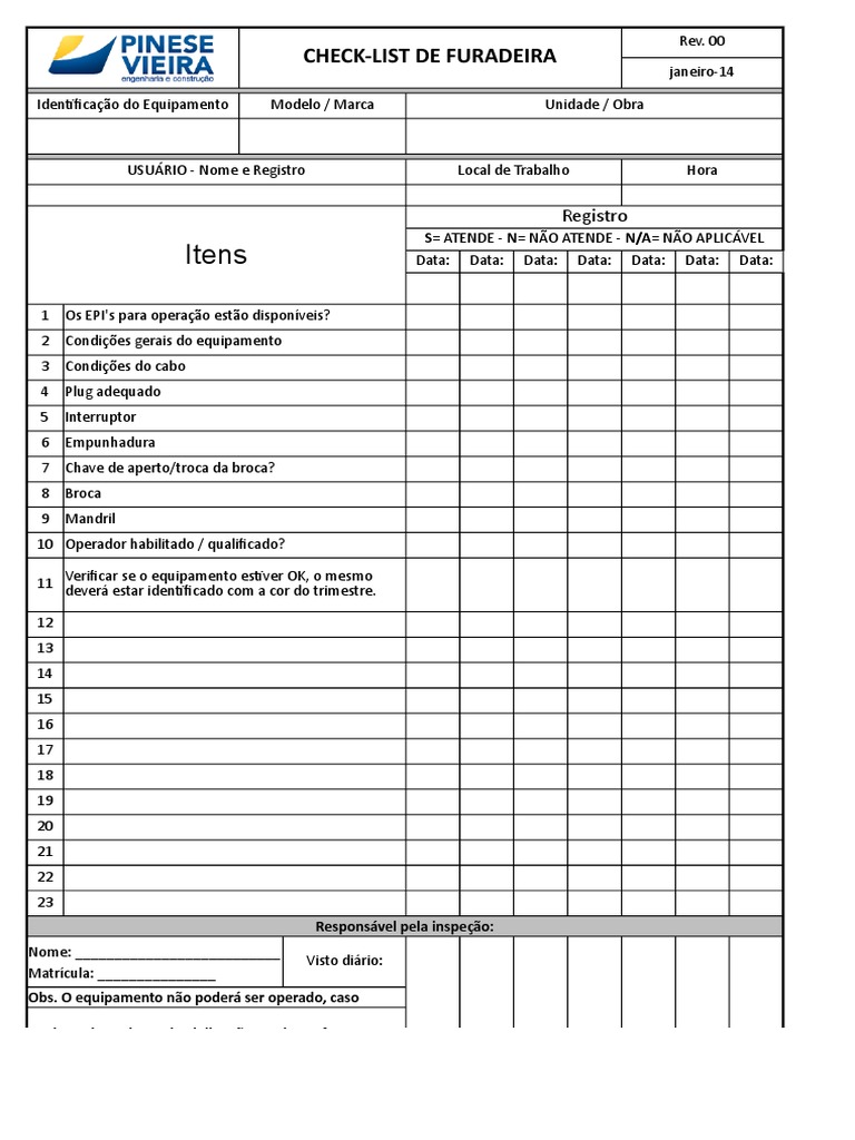 Check List Furadeira | PDF