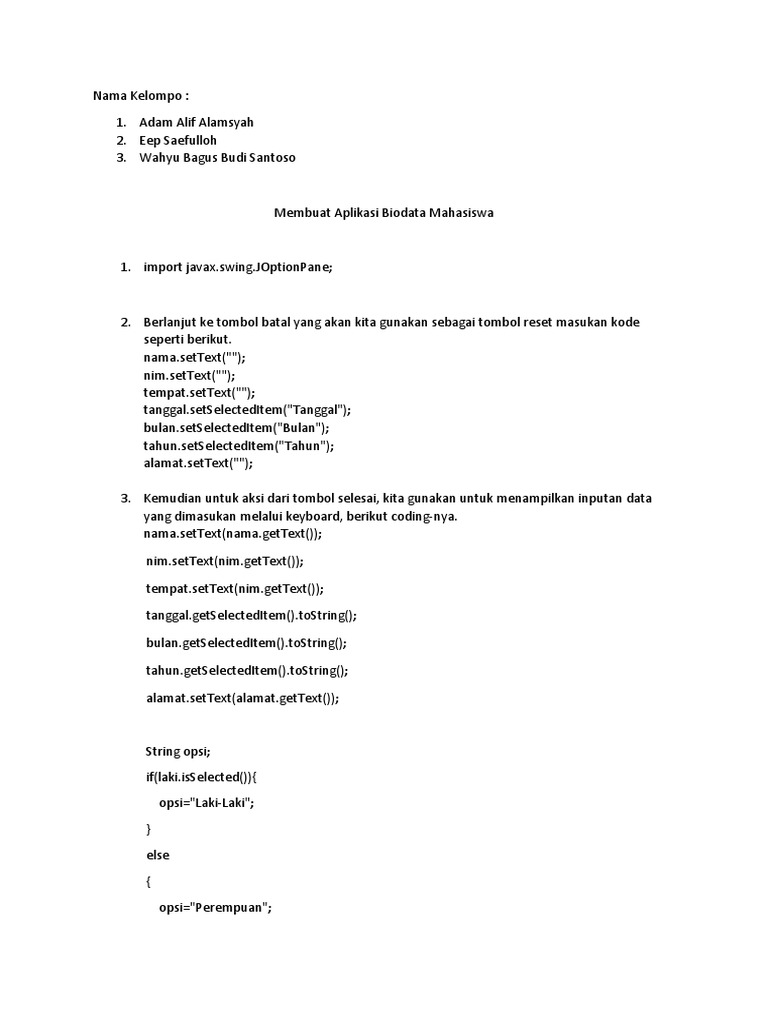 Coding - Aplikasi Biodata Mahasiswa | PDF