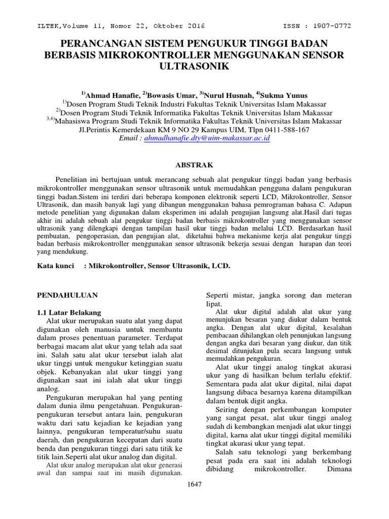 Perancangan Sistem Pengukur Tinggi Badan Berbasis Mikrokontroller ...