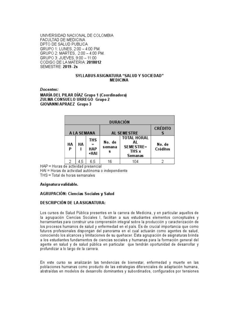 2019-2S Syllabus Salud y SD MPD | PDF | Sociedad | Colombia