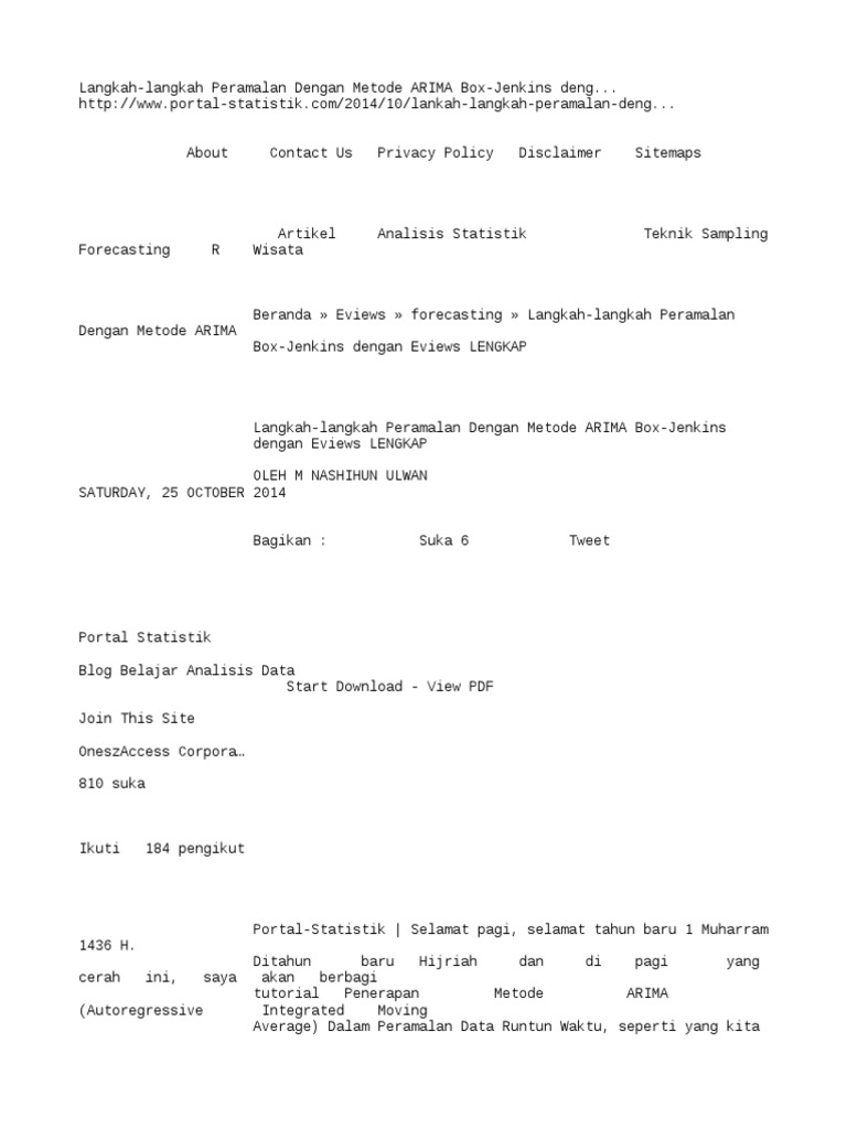 Langkah Langkah Peramalan Dengan Metode ARIMA Box Jenkins Dengan Eviews LENGKAP Portal Statistik ...