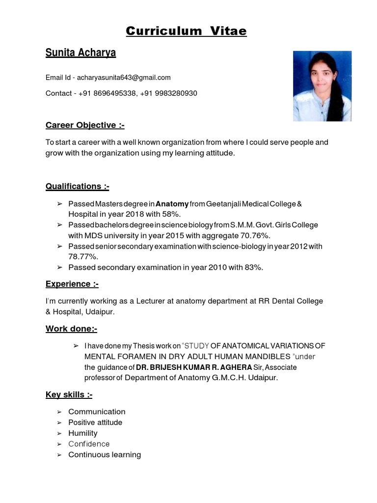 Curriculum Vitae: Sunita Acharya | PDF