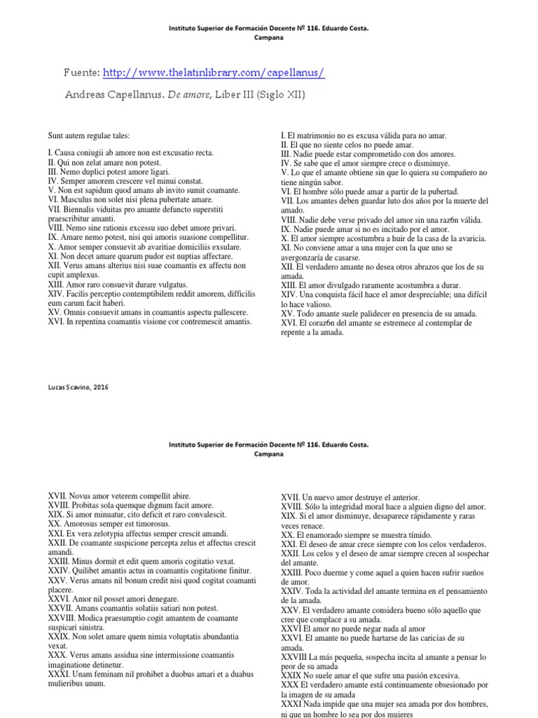 Reglas del Amor según Capellanus | PDF