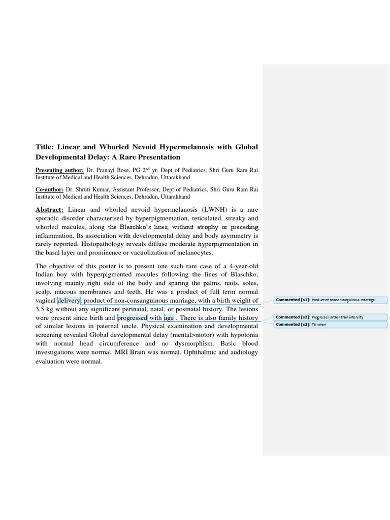 Title: Linear and Whorled Nevoid Hypermelanosis With Global ...