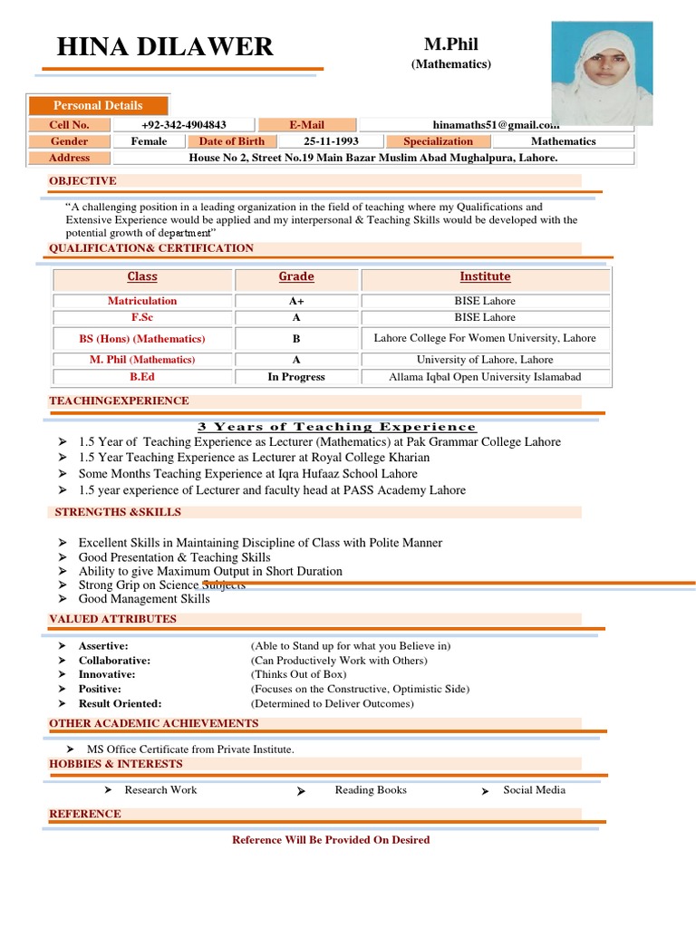 0 - Miss Hina CV Updated | PDF | Behavior Modification | Learning