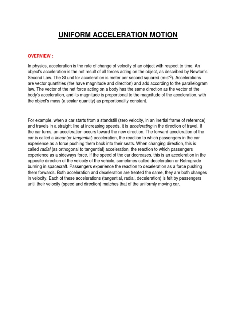 Uniform Acceleration Motion | PDF | Acceleration | Natural Philosophy