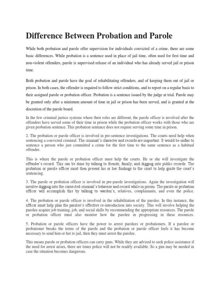 Difference Between Probation and Parole | PDF | Probation Officer ...