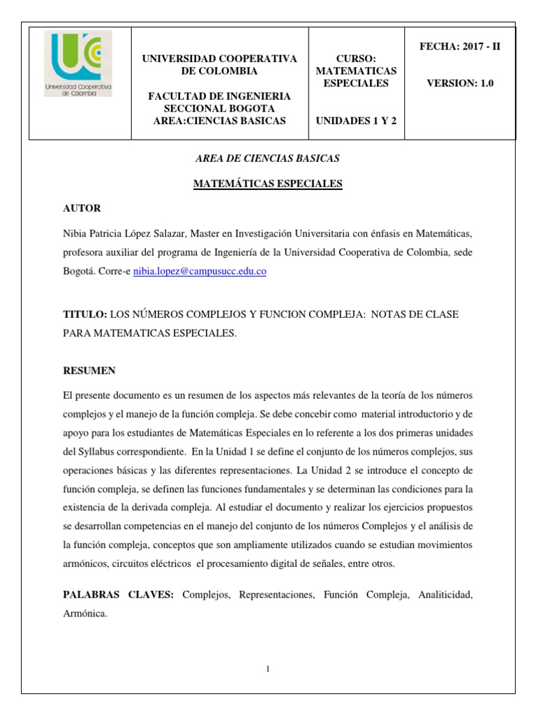 Numeros Complejos y Variable Compleja | PDF | Número complejo | Función ...