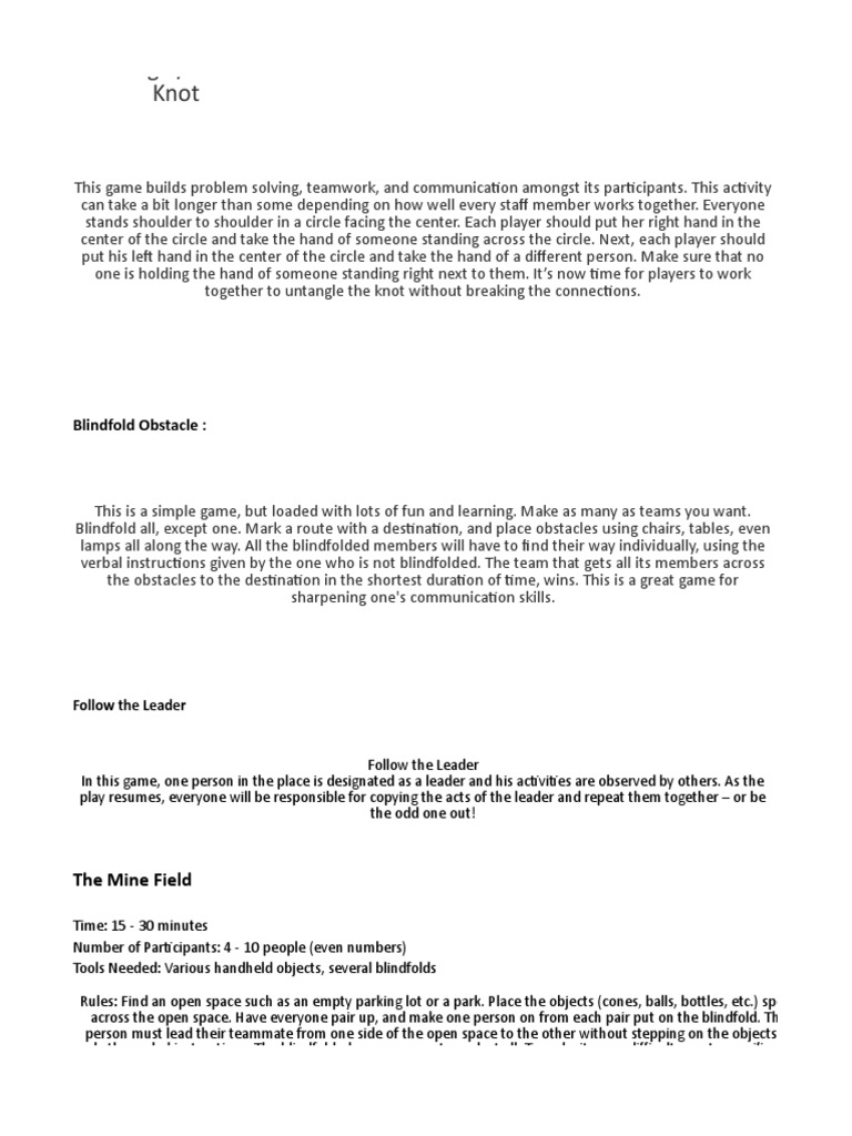 Untangle/ Human Knot: Blindfold Obstacle | PDF