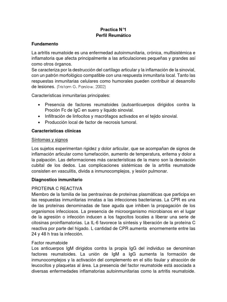 Práctica perfil reumático | PDF | Artritis Reumatoide | Inflamación